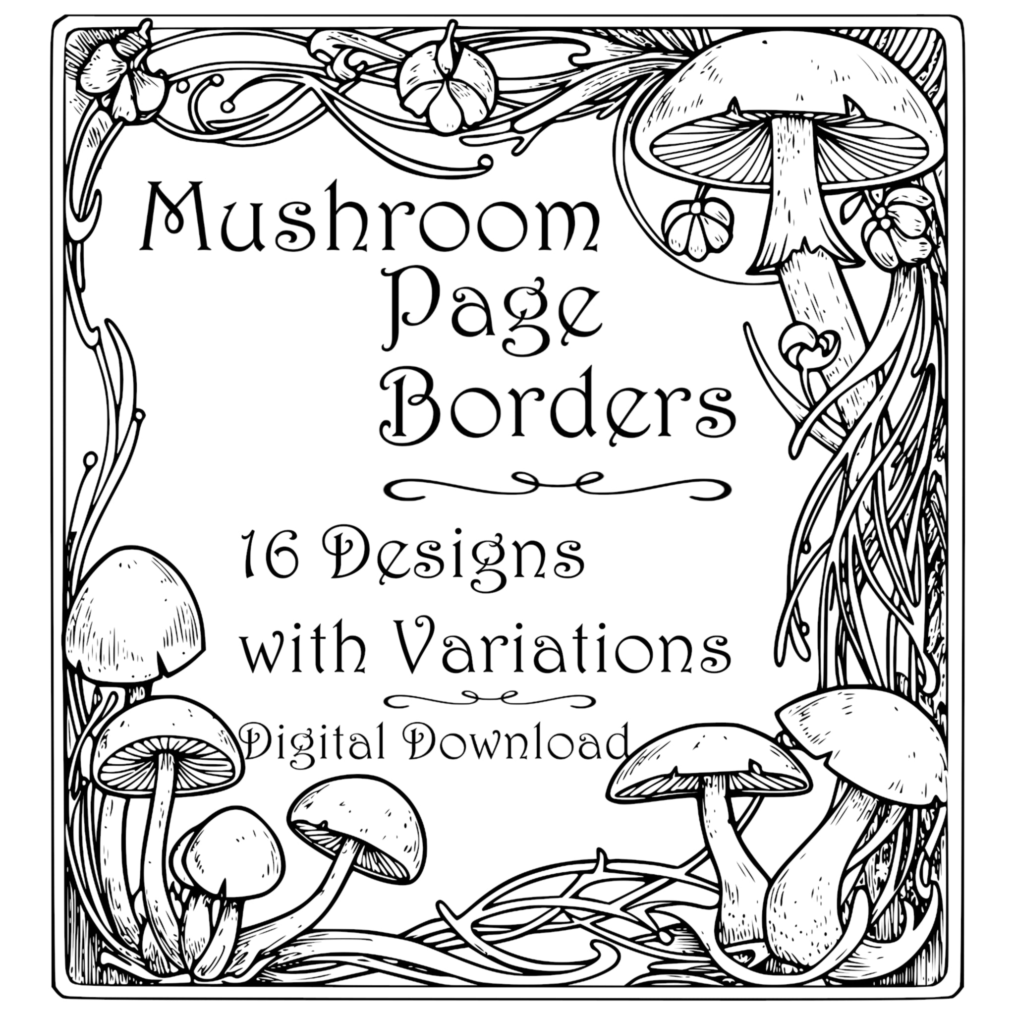 Digital Border Frames - Mushroom theme - Vintage styled Clipart, Weddi ...